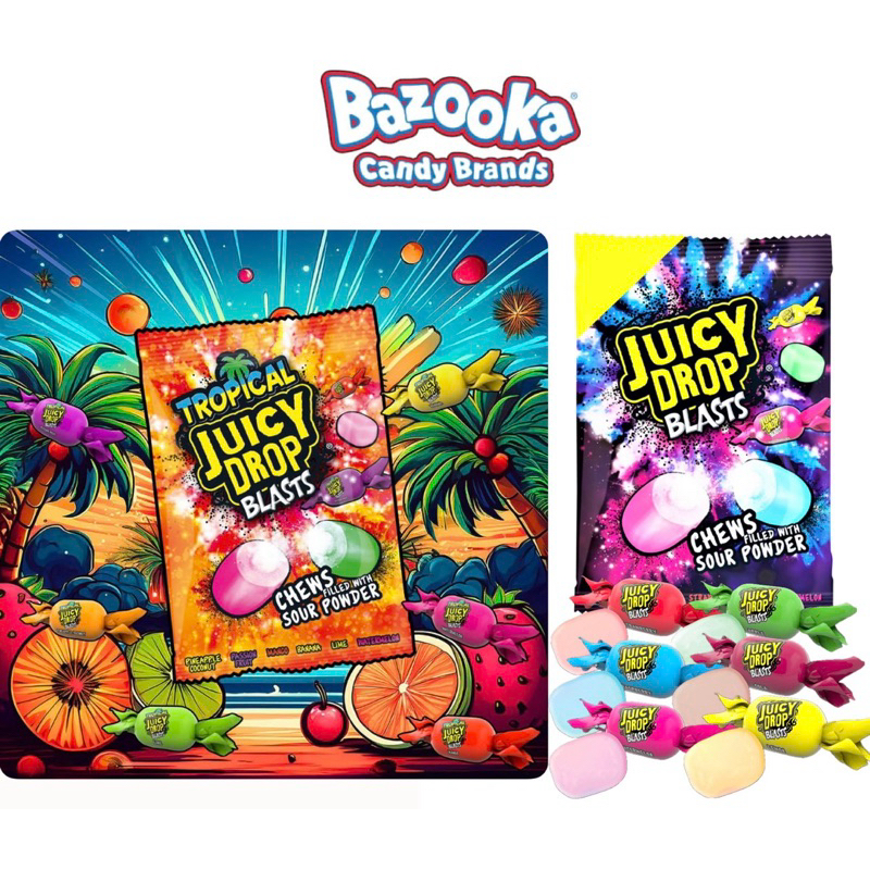 Bazooka Candy Tropical Juicy Drop Blasts Chews Filled With Sour Powder ...