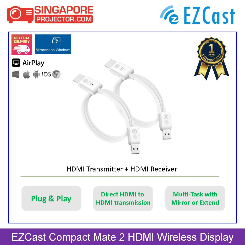 EZCast Compact Mate 2 (HDMI) Wireless Display HDMI Transmitter + HDMI Receiver | Shopee Singapore