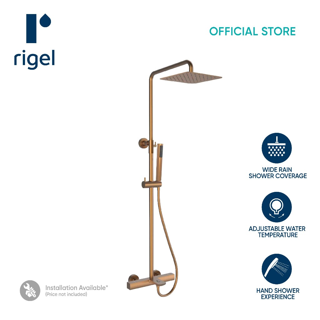 RIGEL Thermostatic Brushed Copper Rain Shower Set TSME14459T (BrCu ...
