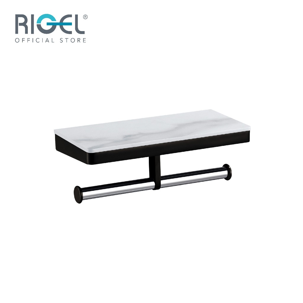 RIGEL Gallant Matte Black with Sintered Stone Tray Toilet Paper Holder ...