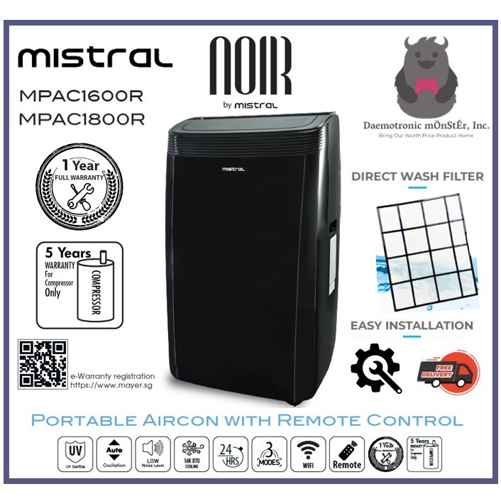 Noir by Mistral MPAC1600R / MPAC1800R 16K / 18K BTU Portable Aircon ...
