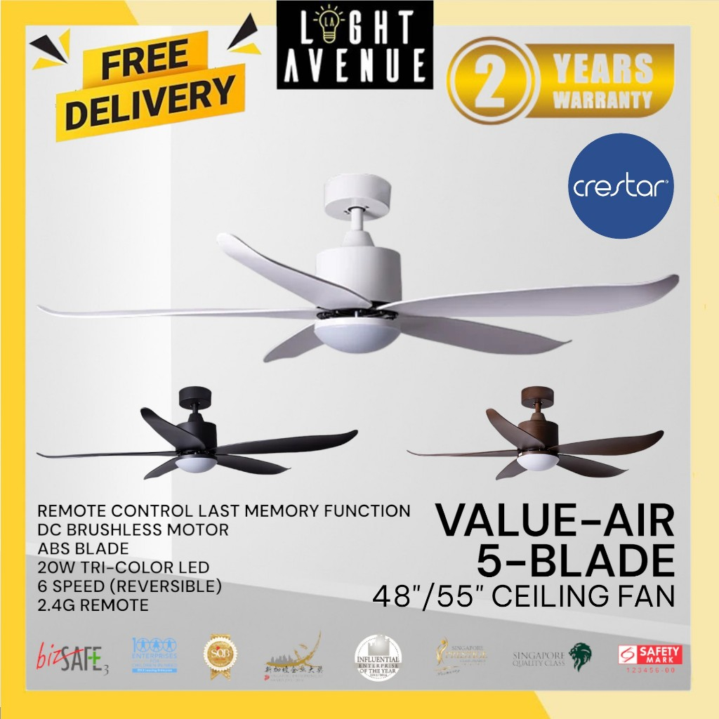 Crestar Value Air (5 Blades) DC Ceiling Fan with LED Light & Remote ...