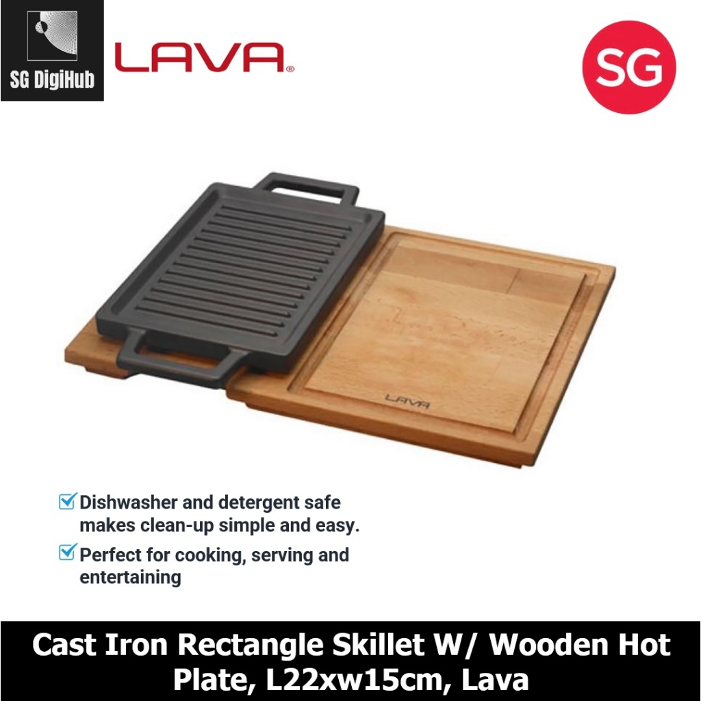 Lava Cast Iron Rectangle Skillet W/ Wooden Hot Plate, L22xw15cm ...