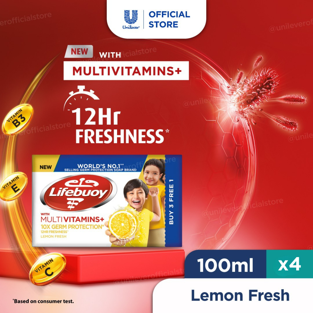 Lifebuoy Lemon Fresh Anti-Bacterial Bar Soap 3+1pcs (4x100g) | Shopee ...