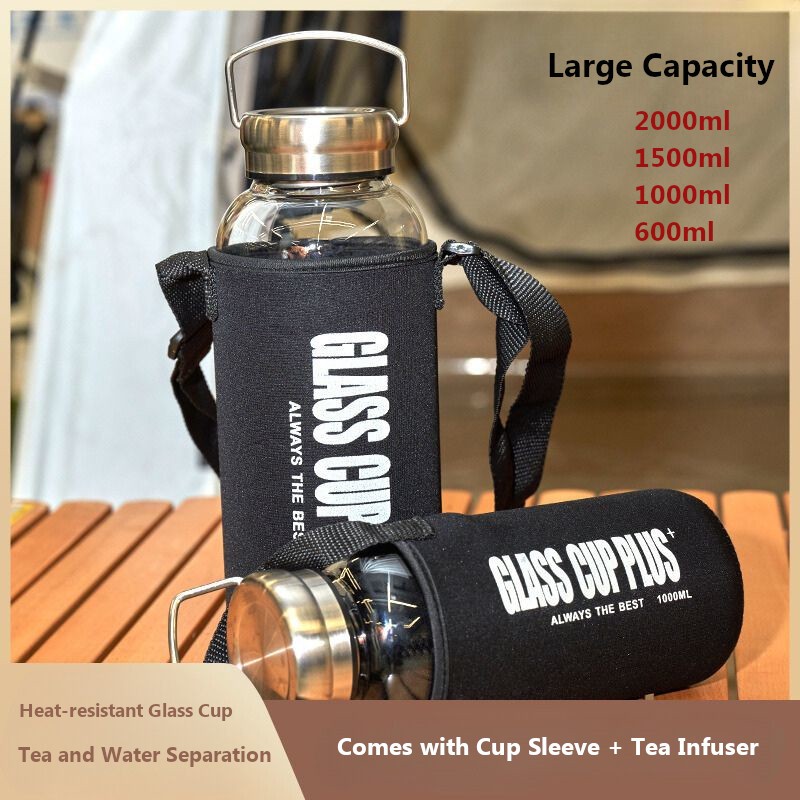Large Capacity Glass Water Bottle 2000ml 1500ml 1000ml Portable ...