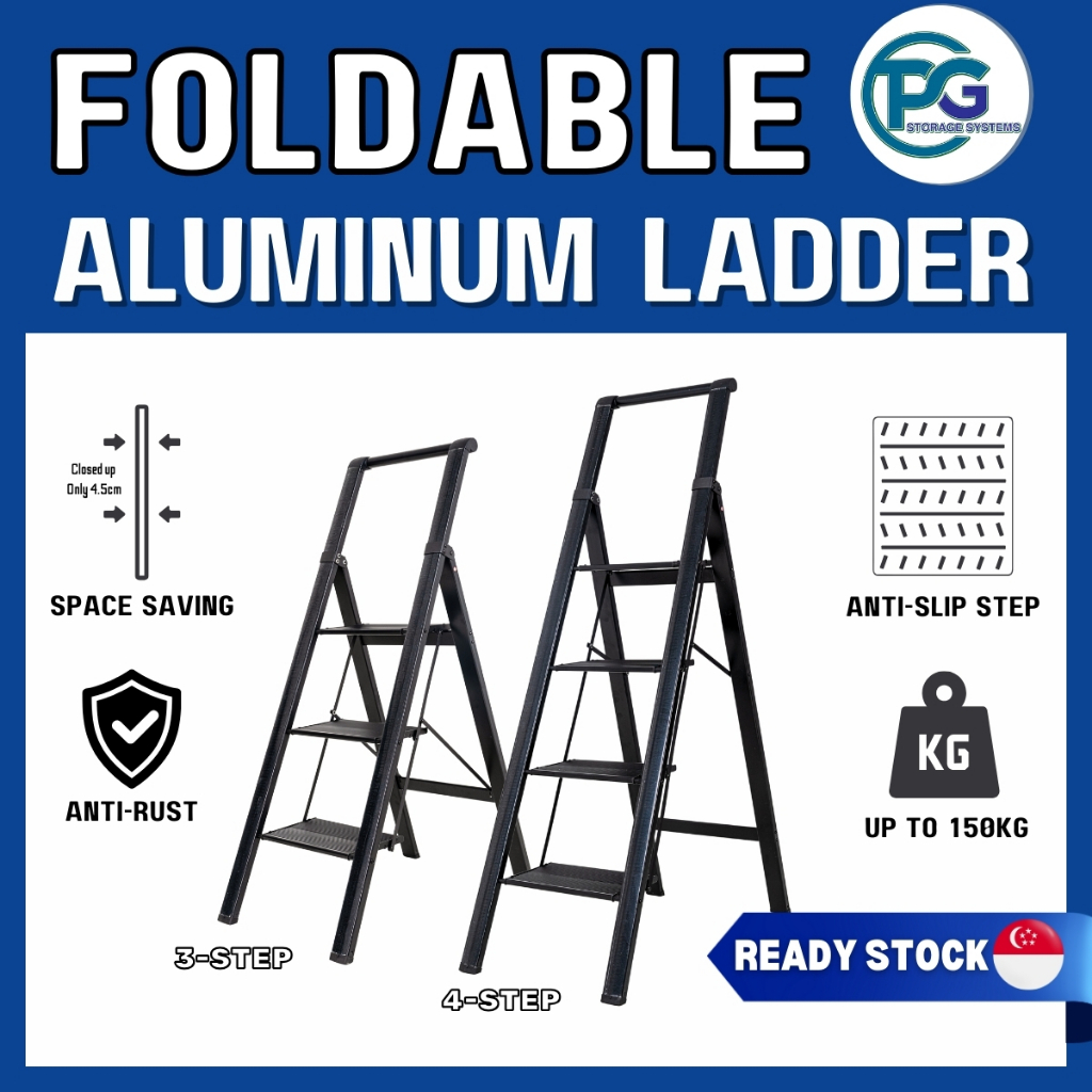 Aluminum Black Ultra Slim Foldable Ladder | Shopee Singapore