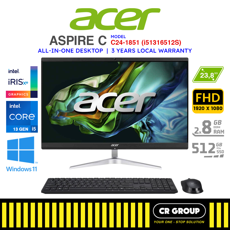 Acer Aspire All-in-One C24-1851 (i51316512S) - Intel i5-1340P - 23" FHD ...