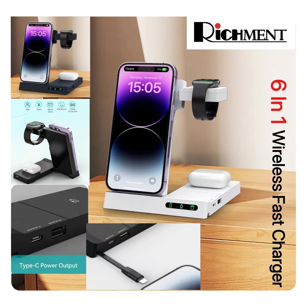 6 in 1 Folding Rotation Wireless Fast Charger Foldable Charging Station ...
