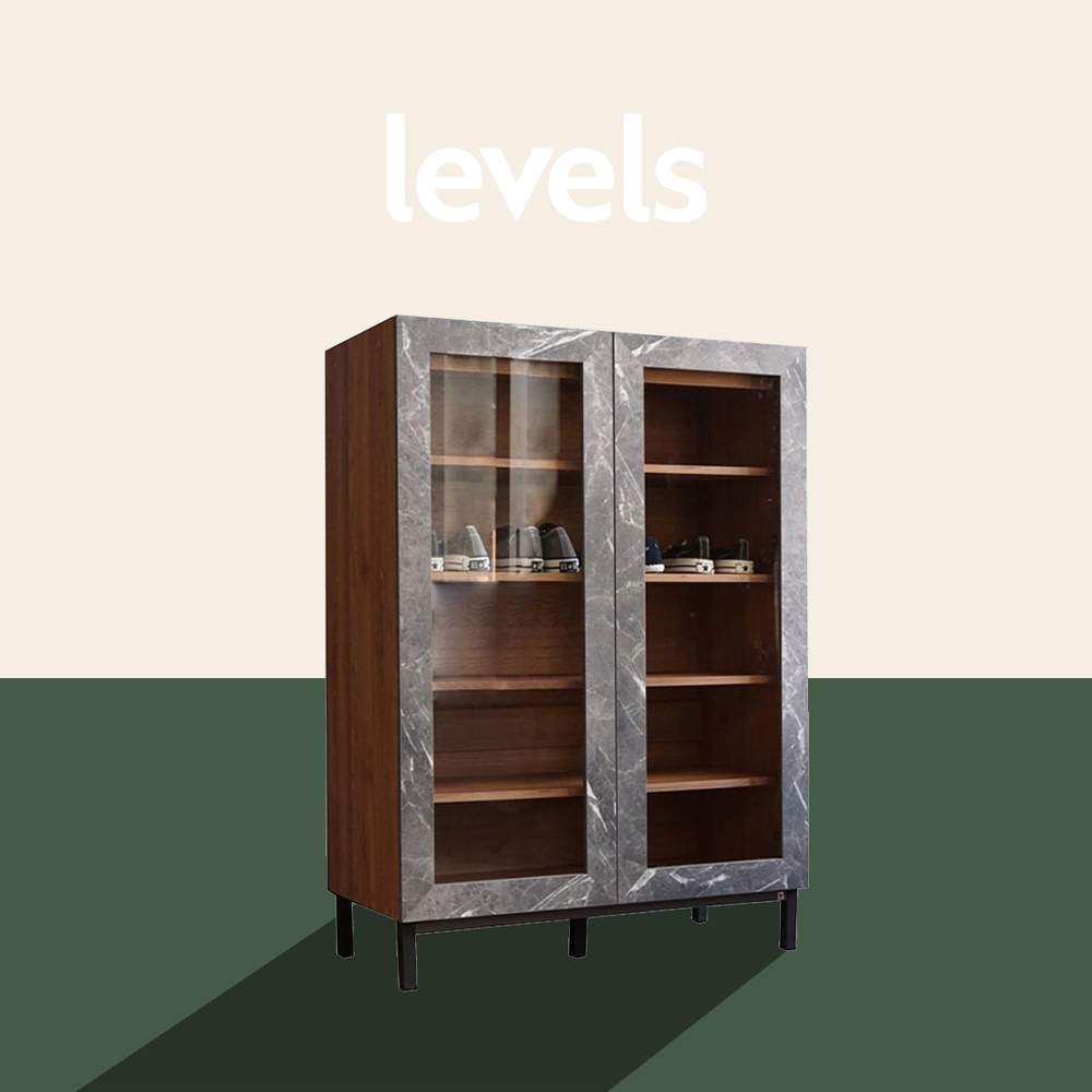 VHIVE Stella Glass Display Shoe Cabinet Walnut Storage Cupboard Shopee Singapore