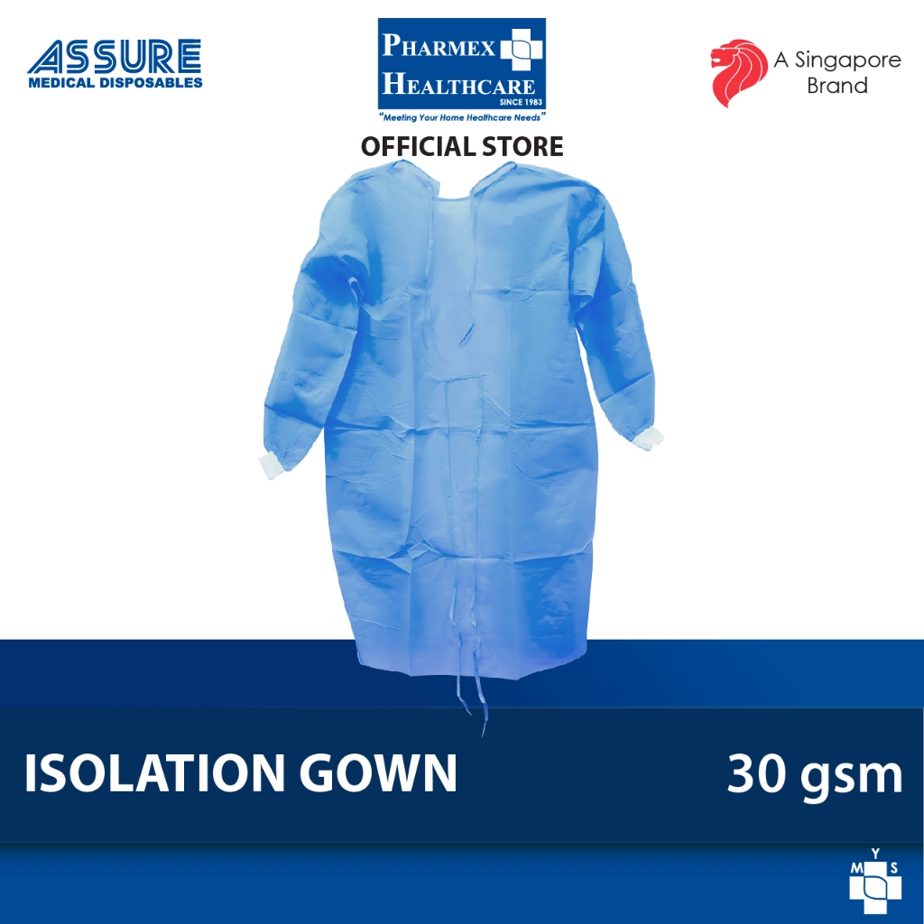 ASSURE Isolation Gown Blue 30Gsm Knitted Cuff Individually Pack ...