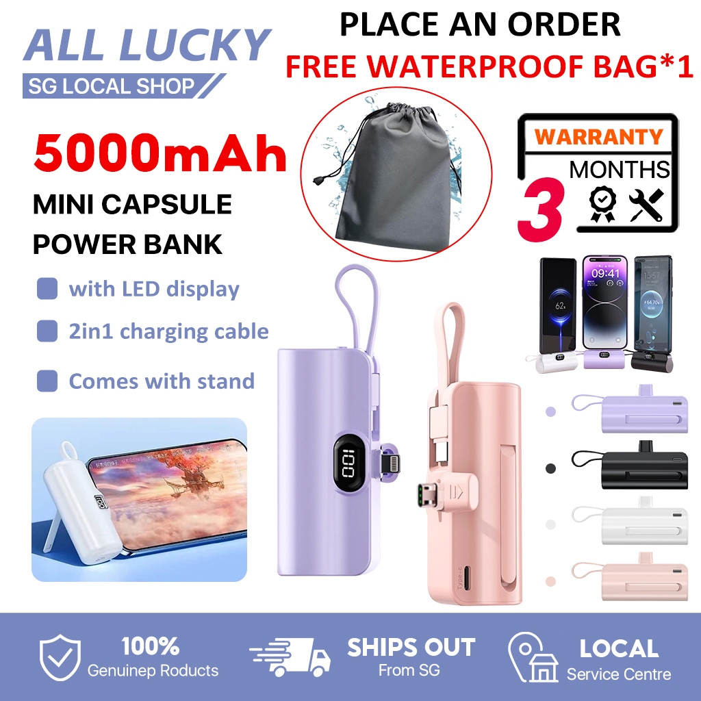 【SG Stock】Fast Charging With Cable Capsule Powerbank Lightweight ...