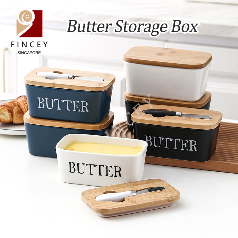 【SG】Butter Container Butter Dish Porcelain with Bamboo Lid Covered ...