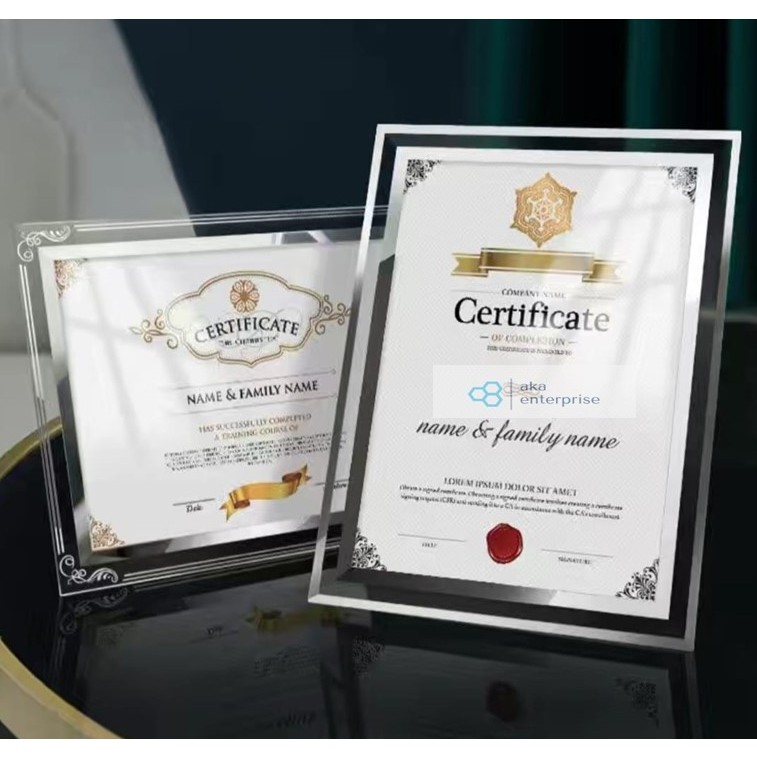 Crystal Glass certificate/Photo frame A4 A5 Wall Mount Table Stand ...