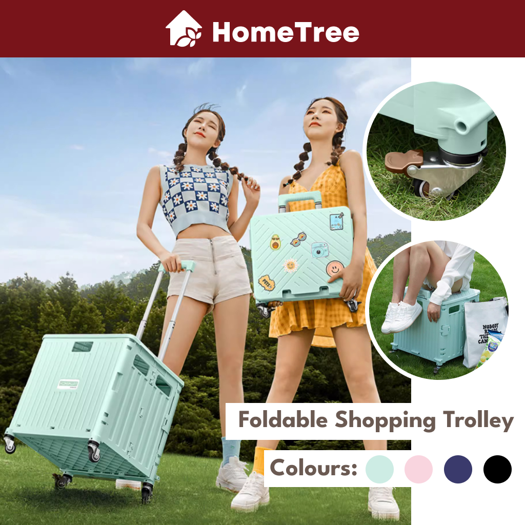 HomeTree | 65L Foldable Shopping Trolley with Lid/Utility Cart ...