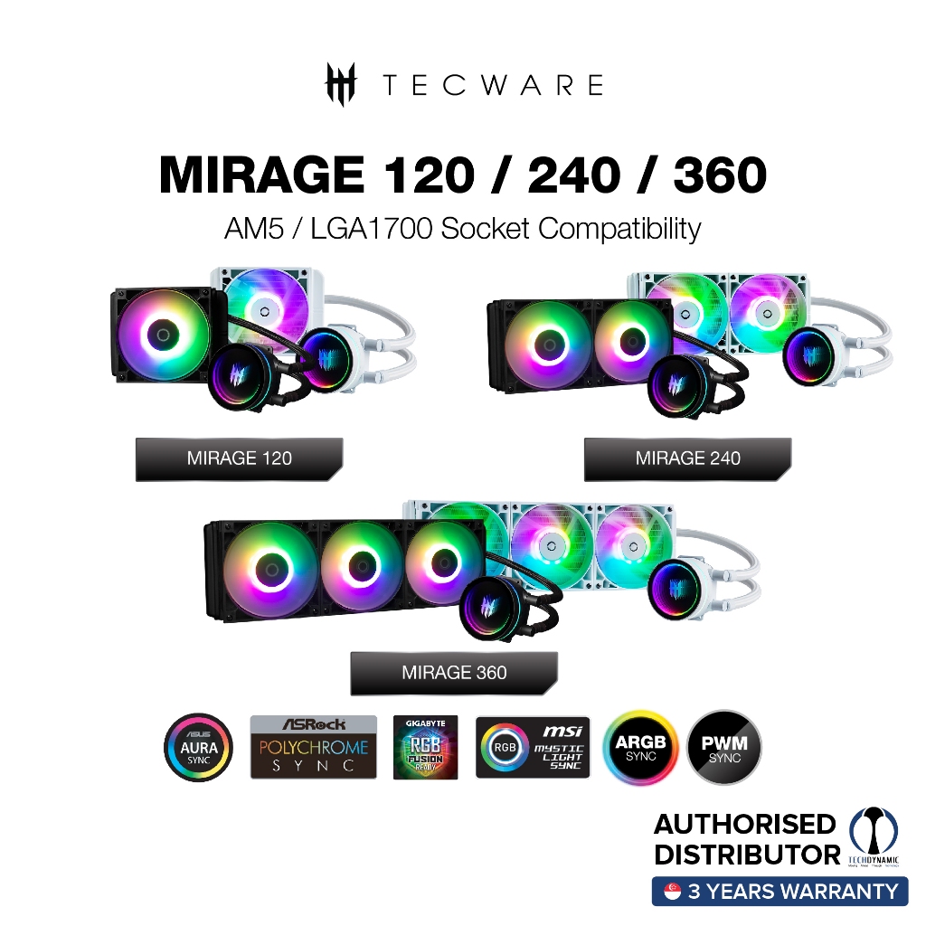 TECWARE Mirage 120 / 240 / 360mm RGB AIO Liquid Cooler with OMNI ARGB ...