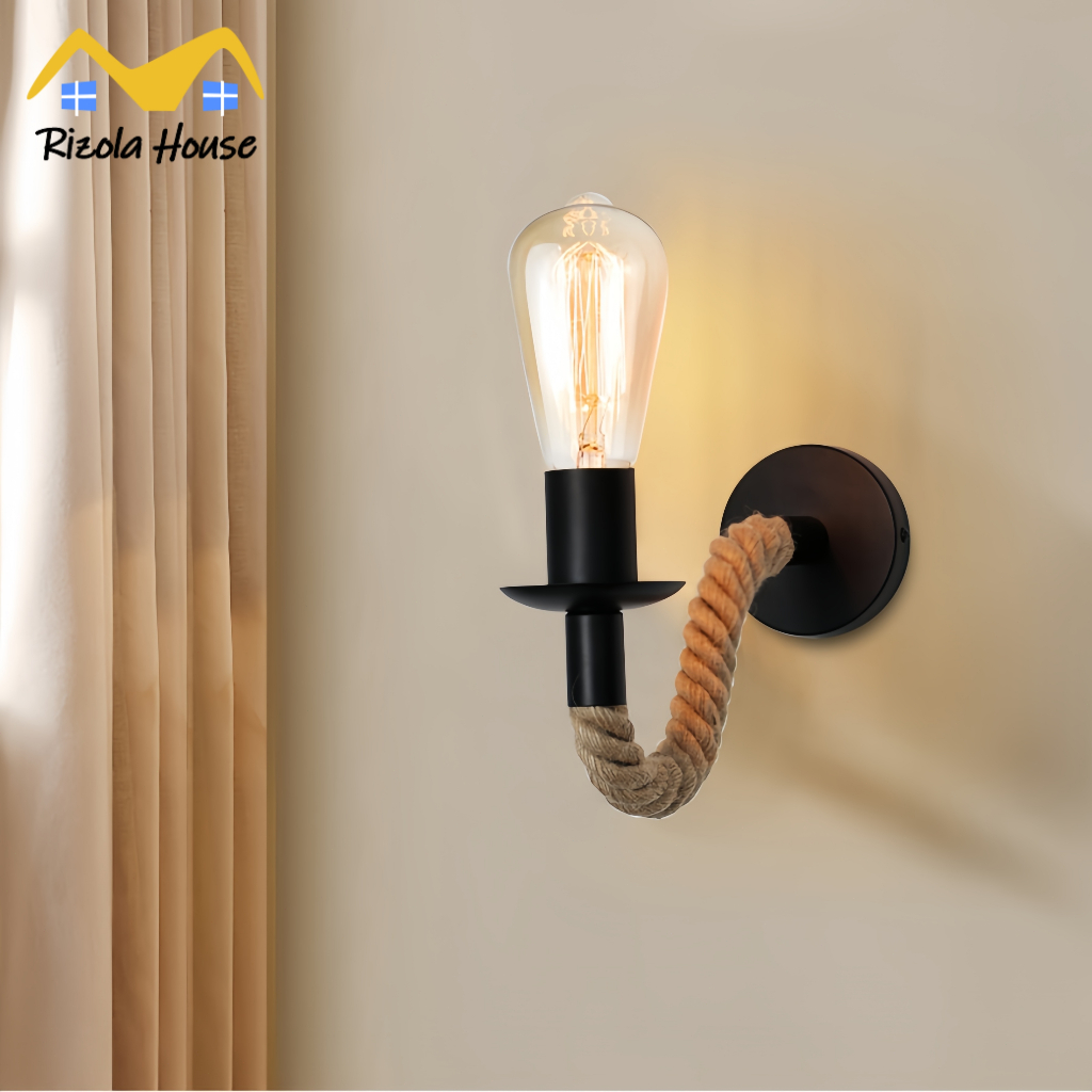 【SG】Retro Hemp Rope Wall Lamp Industrial Decor Wall Light bulb Wall ...