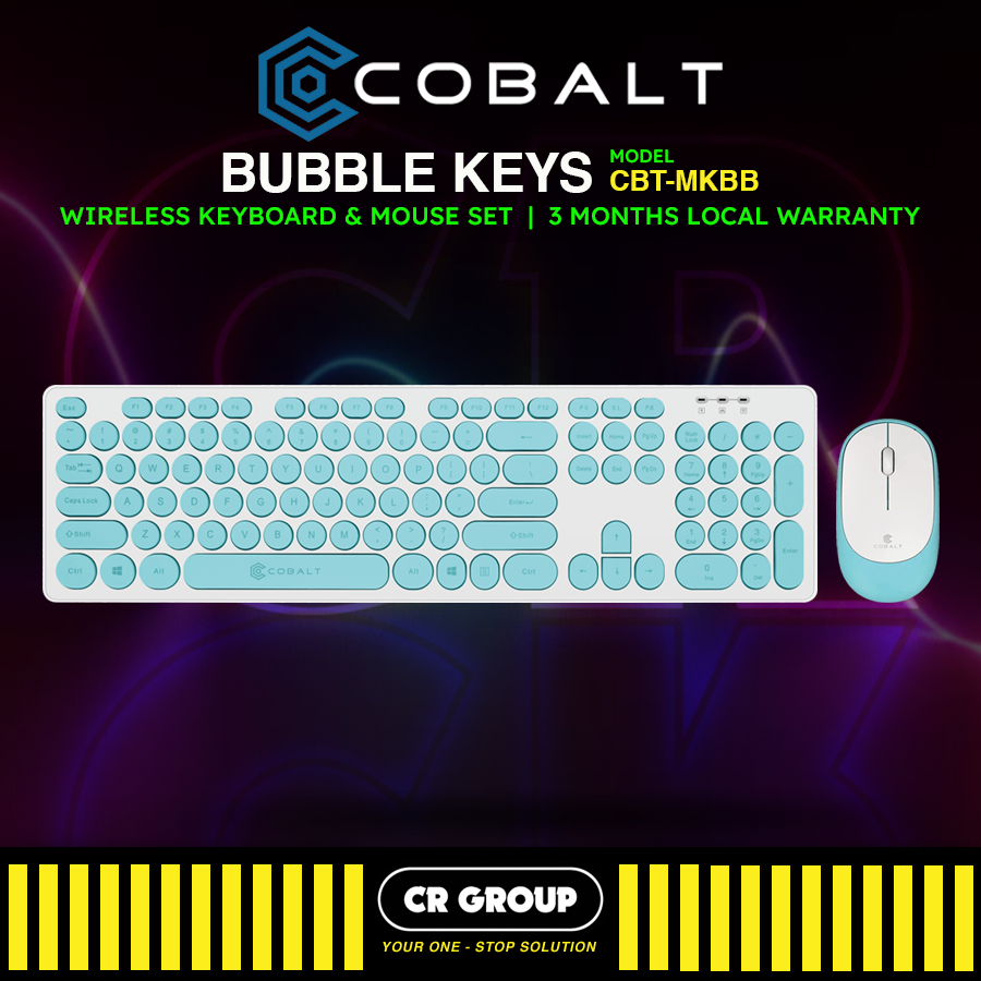 Cobalt Bubble Keys Wireless Keyboard and Mouse Set 104 Keys with 1 USB ...