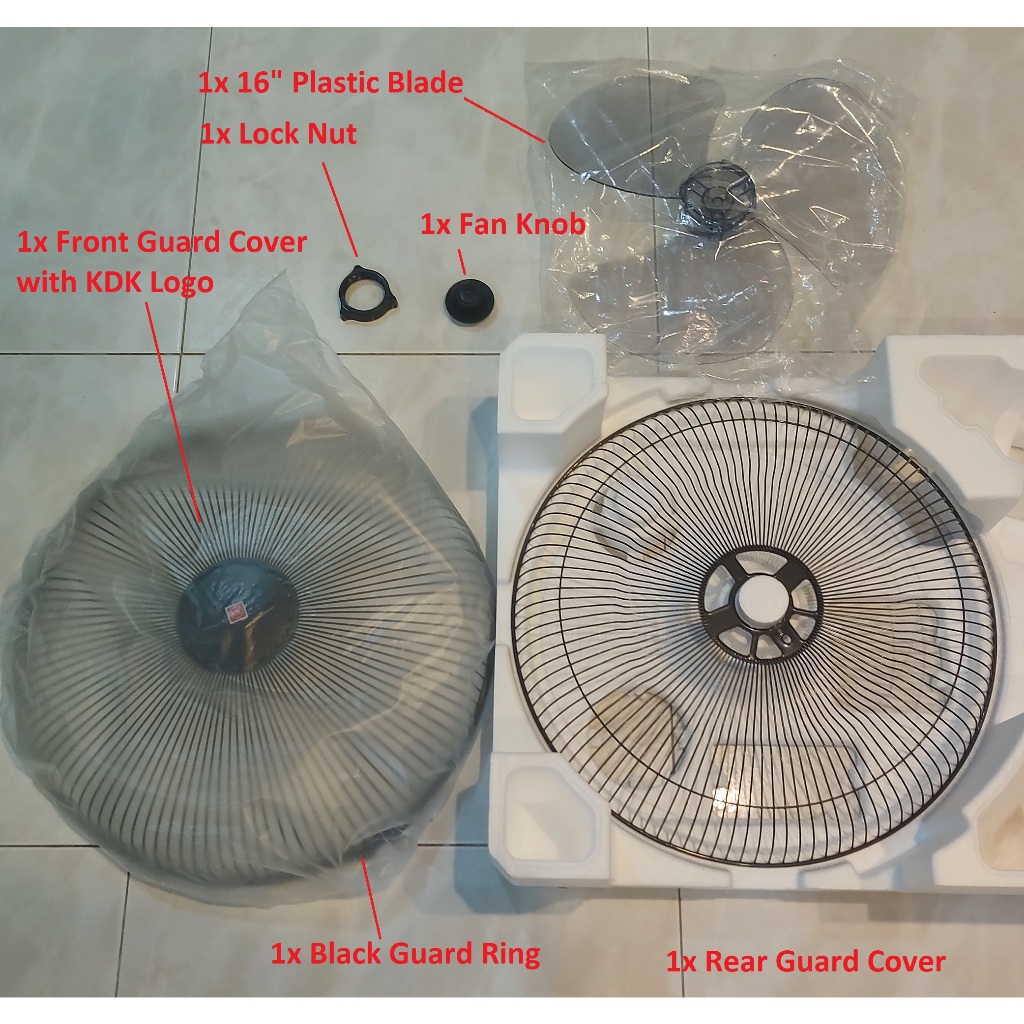 KDK 16" Fan Grill - Front Guard+ Rear Guard+ 16" Blade+ Guard Ring+ ...