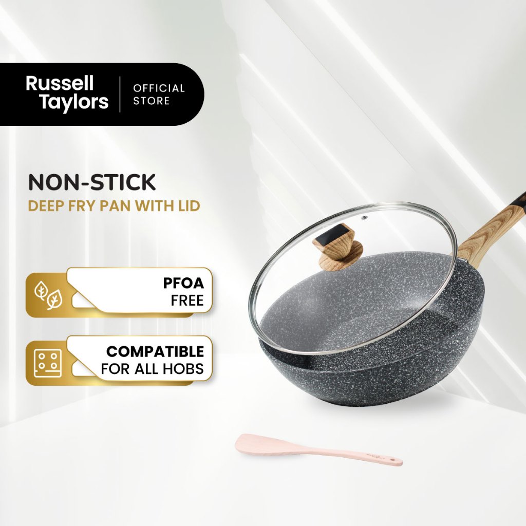 Russell Taylors Non Stick Marble Coated Deep Fry Pan with Lid (28CM ...