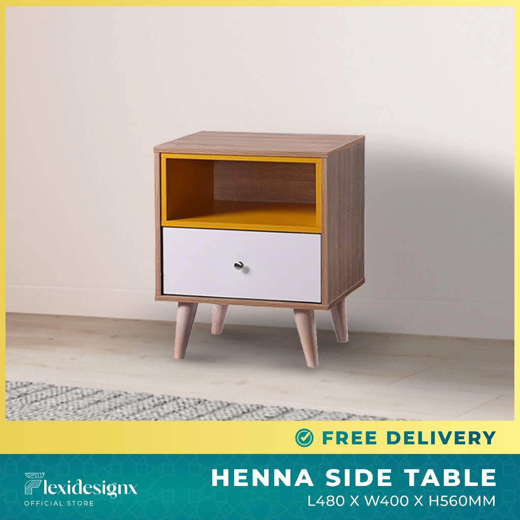 Side Table With 1 Drawer & knob Bed Side Lamp Table Flexidesignx HENNA ...