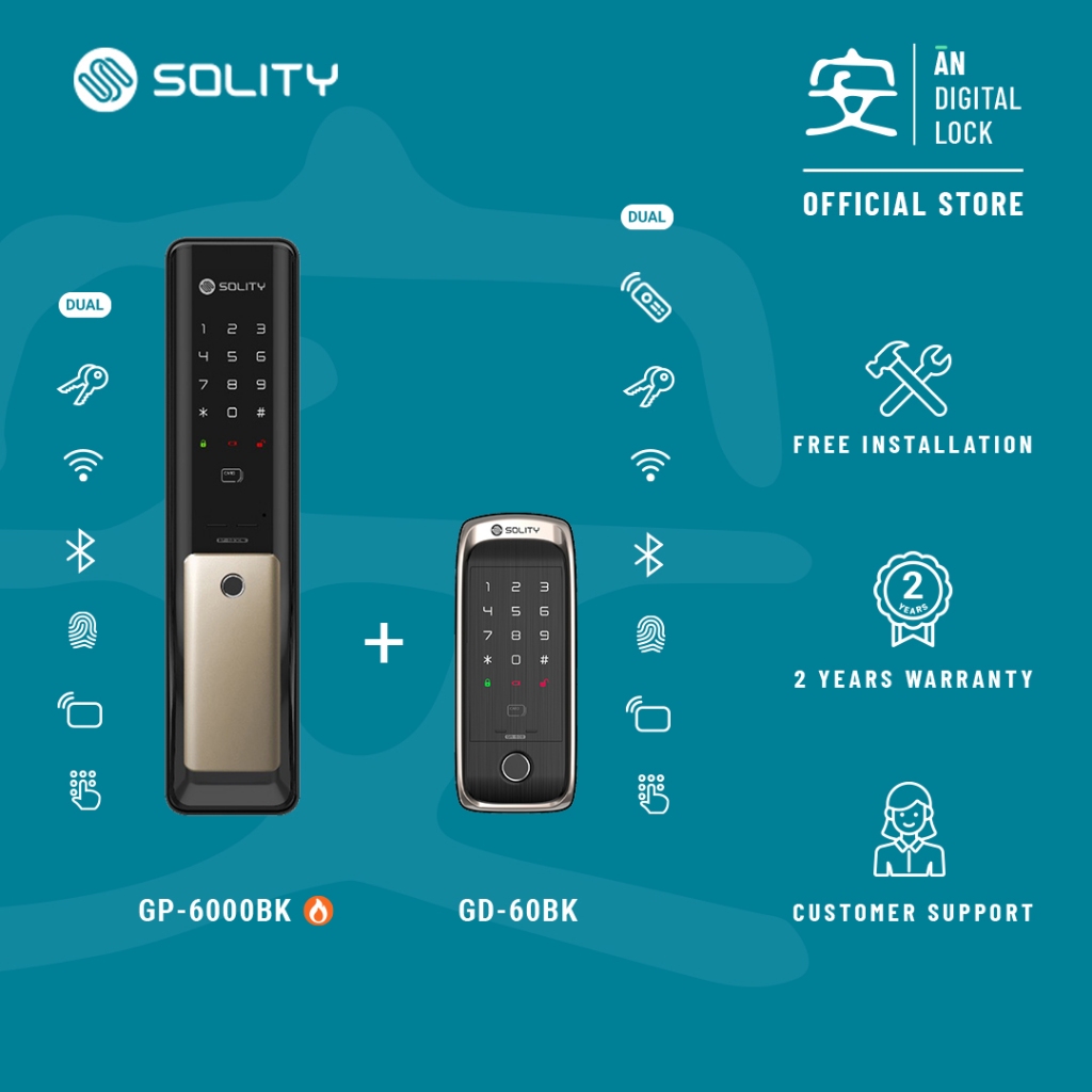 SOLITY GP-6000BK Door Lock + SOLITY GD-60BK Gate Lock | AN Digital Lock ...