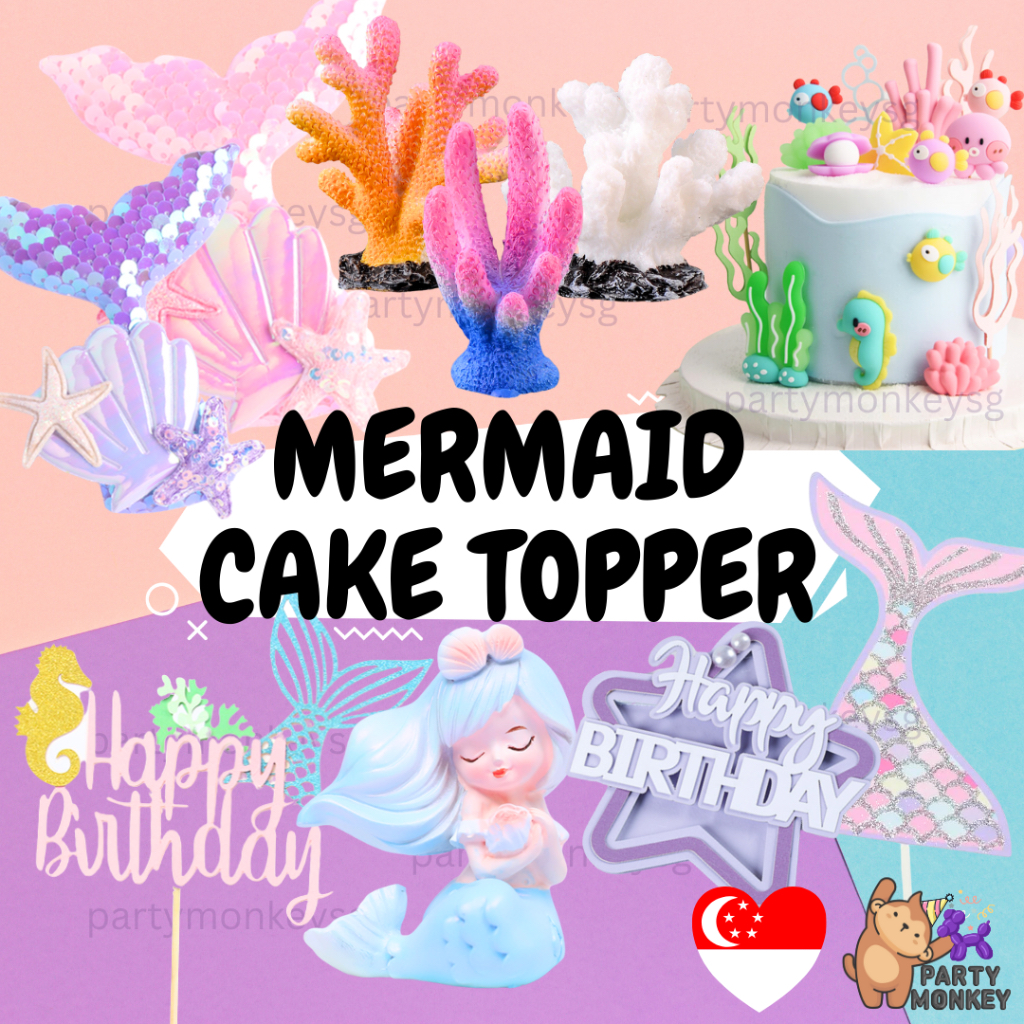[SG Seller] Underwater nMermaid Cake Topper Baking Coral Mermaid Tail ...