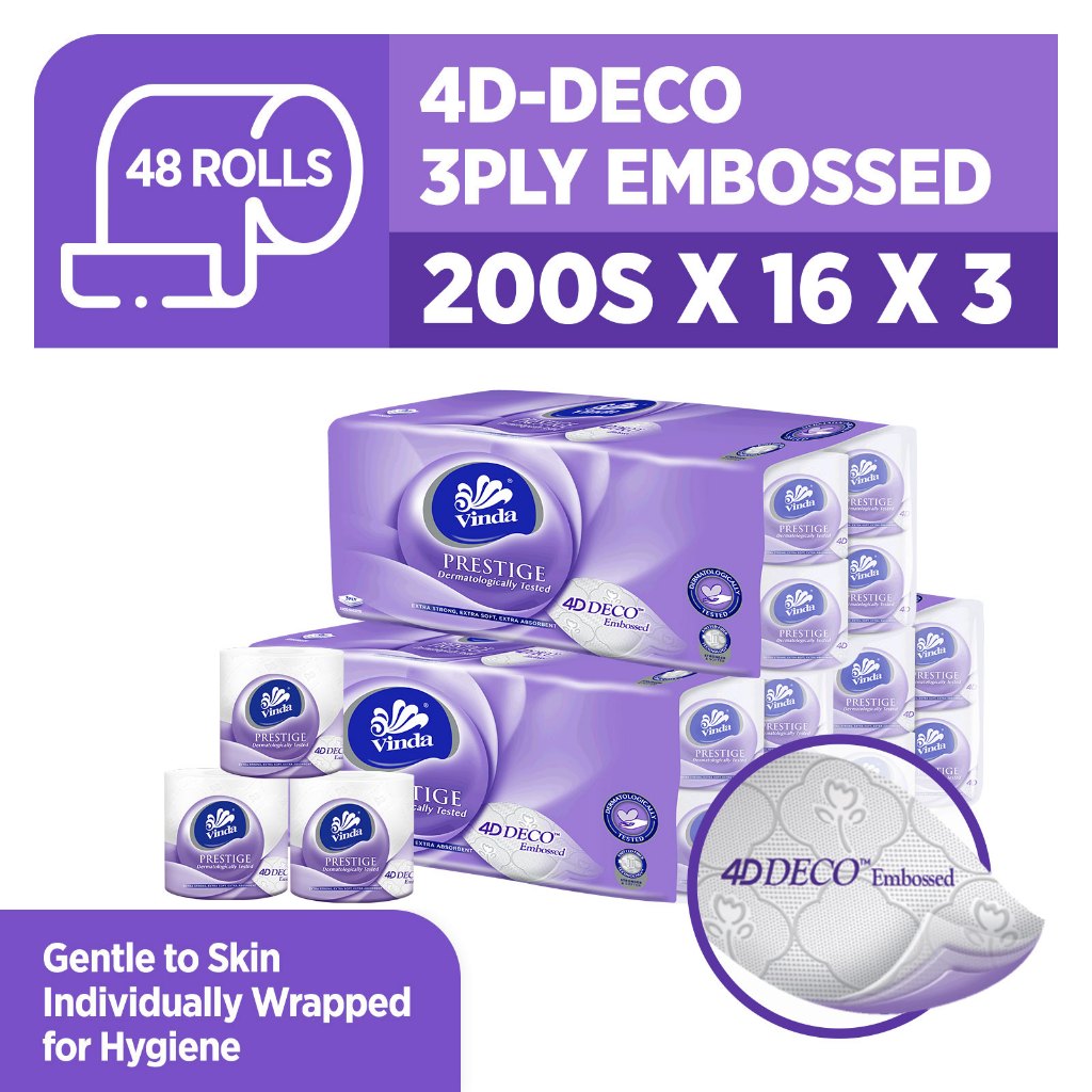 [Bundle of 3] Vinda Prestige 4D-Deco Embossed Toilet Tissue 3Ply ...