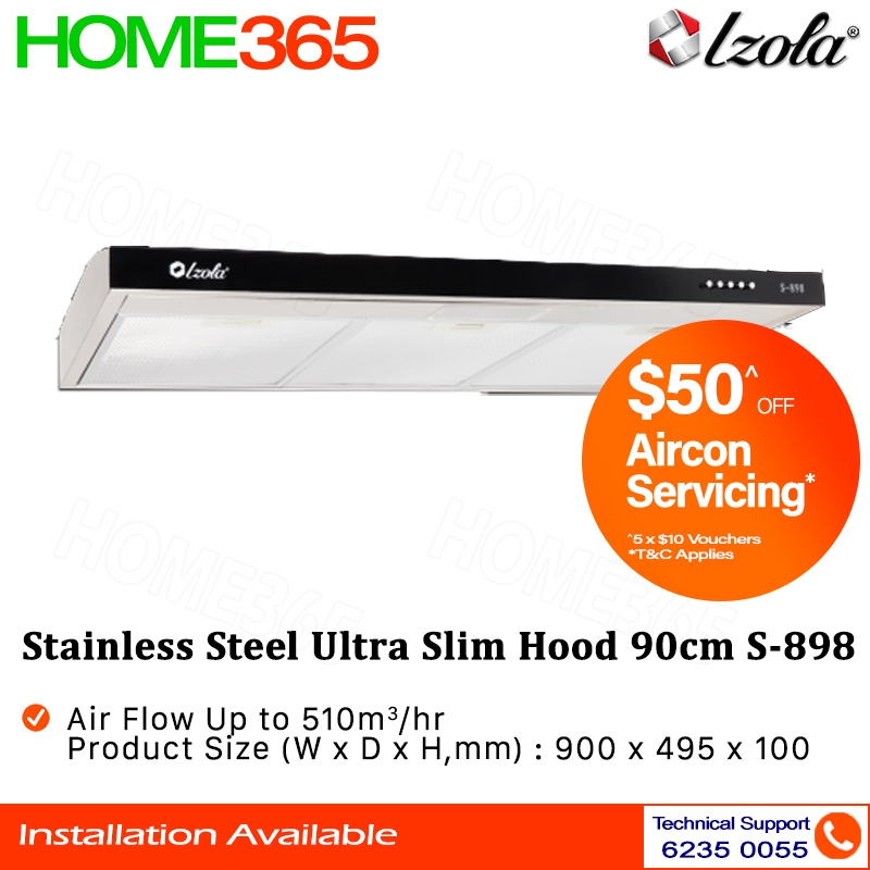 Izola Stainless Steel Ultra Slim Cooker Hood 90cm S-898 | Shopee Singapore