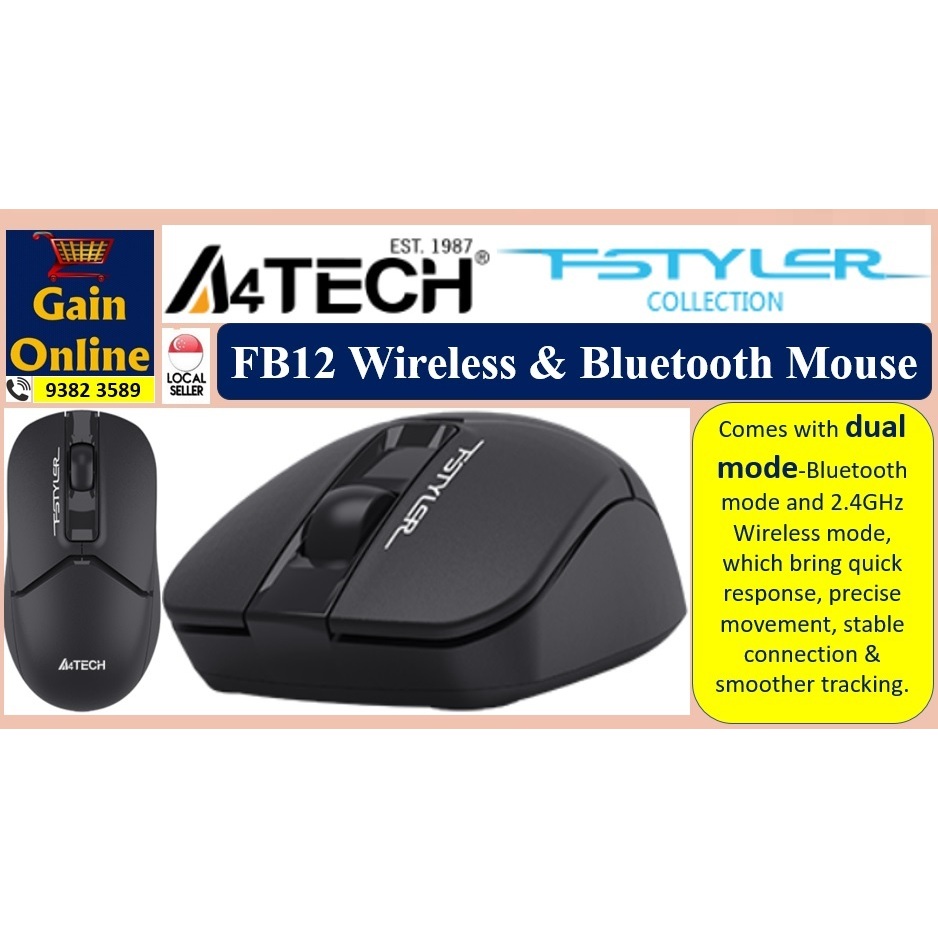 A4Tech FB12 Wireless & Bluetooth Dual Mode Mouse DPI 1200 Switch up to ...