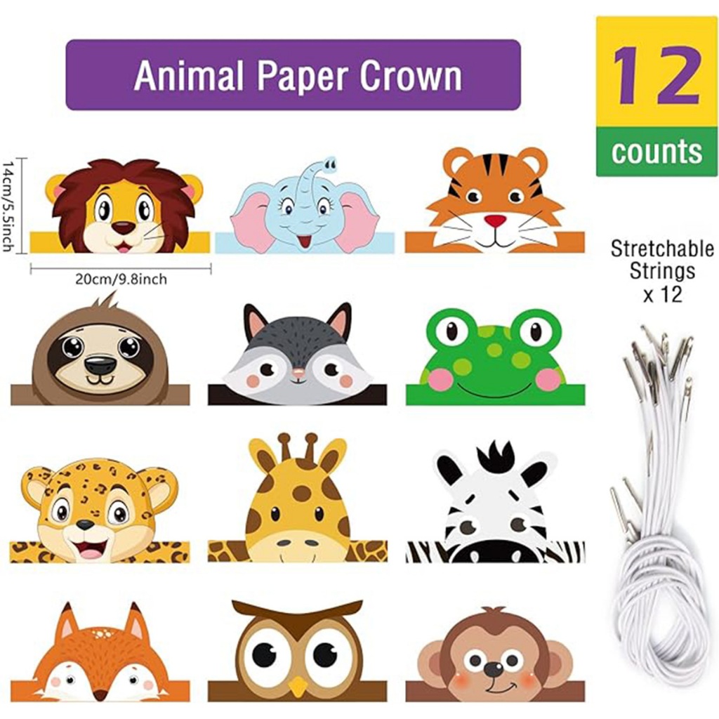 SG Local Stock 12pcs Animal Paper Hat/Crown for Jungle Safari Theme ...