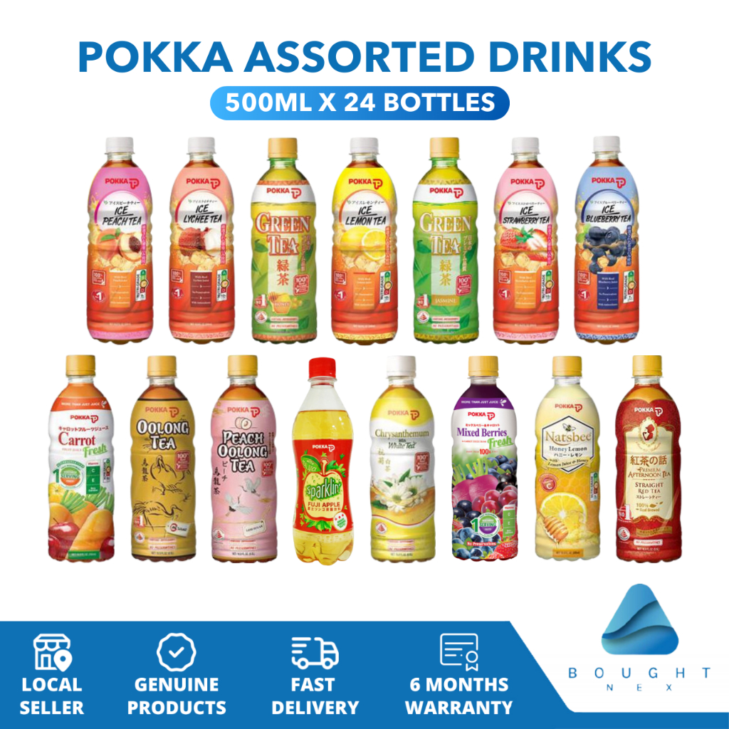[Bundle of 24] Pokka Assorted Flavored Drinks 500ML Bottles Refreshing ...