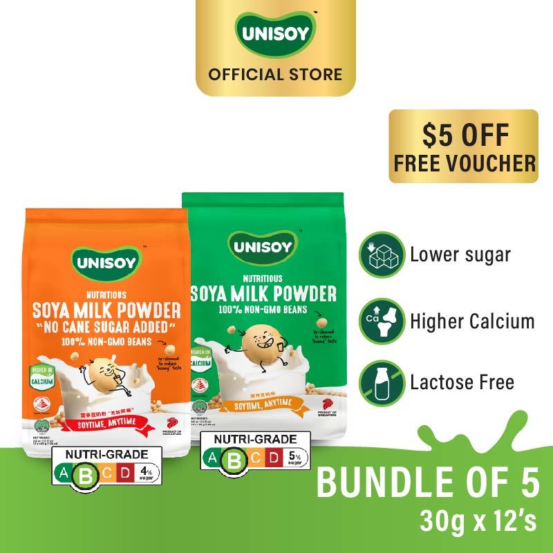 Bundle 5 UNISOY Nutritious Soy Milk Powder - No Cane Sugar | Low Sugar ...