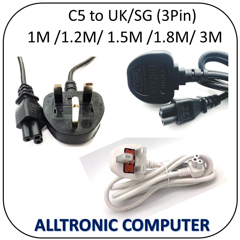 C5 to UK/SG 1M/1.2M/1.5M/3M Power Cable / Laptop Notebook Power Cable Singapore Plug 3Pin with ...