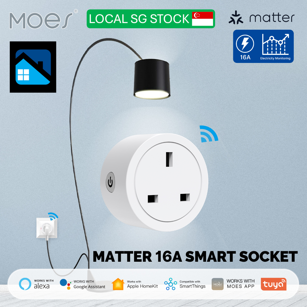 MOES Smart Plug Socket, MATTER, WiFi, TUYA Power Monitoring, 16A (MWP ...