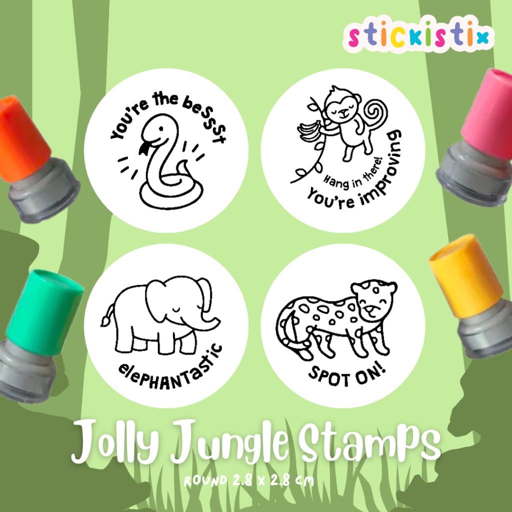 Jolly Jungle | Punny Teacher Stamps | 28 mm Rounds | Shopee Singapore