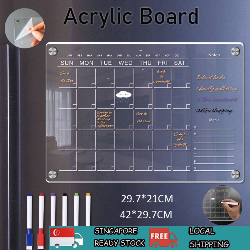 [SG]Acrylic Magnetic Calendar Board Transparent Acrylic Board Planner ...