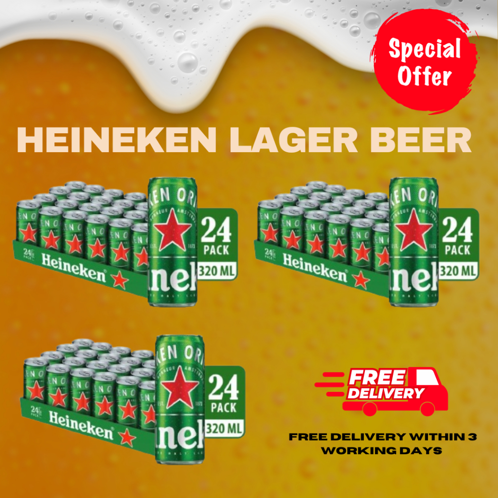 Heineken Lager Beer Can 24 X 320ml (3 Cartons) | Shopee Singapore