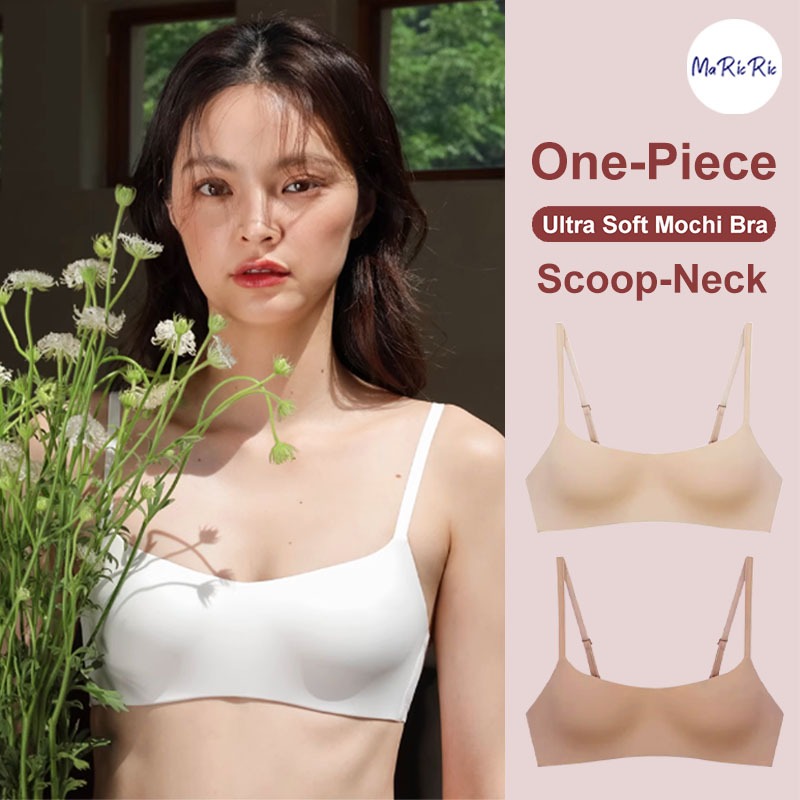 (SG InStock) Ma Ric Ric Ultra Soft Thin Pad Scoop-Neck Mochi Bra (Half Cup. Wireless. Seamless ...