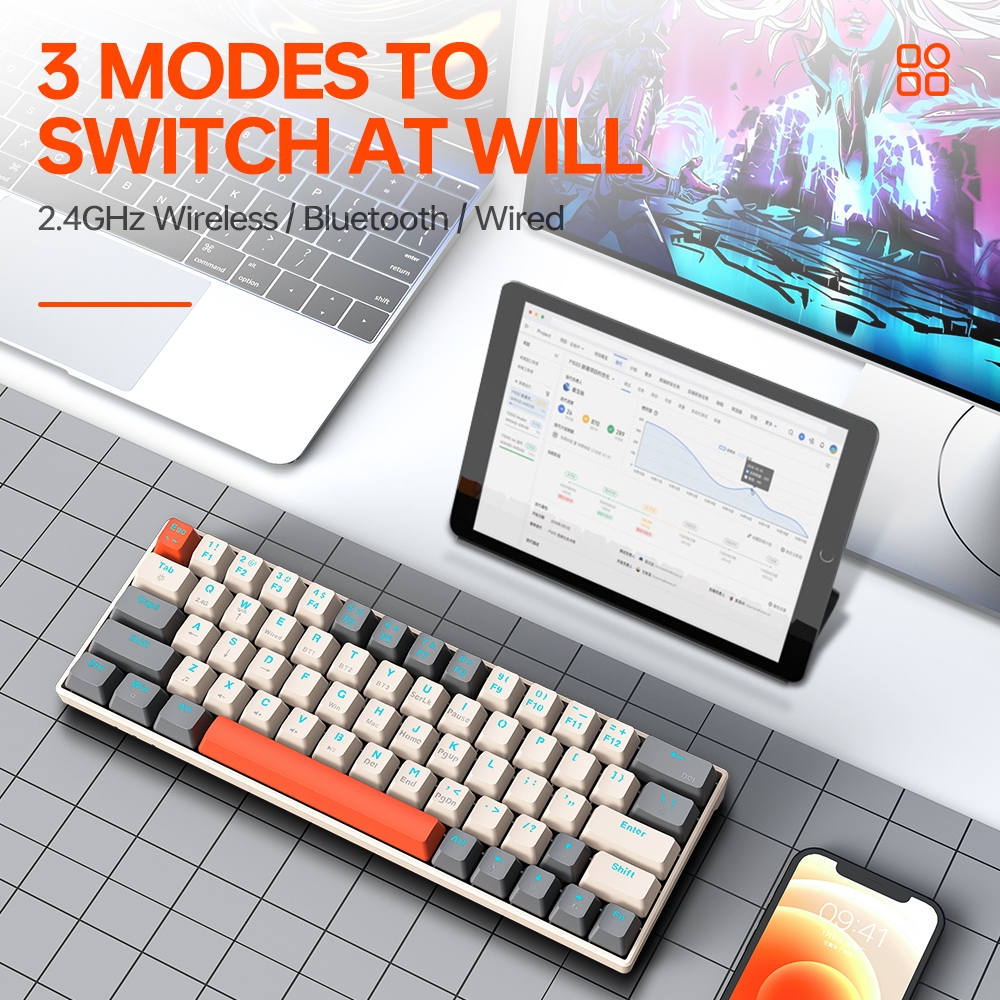 T-Wolf T30 Mechanical Keyboard Triple Mode Bluetooth 5.0 2.4G USB ...