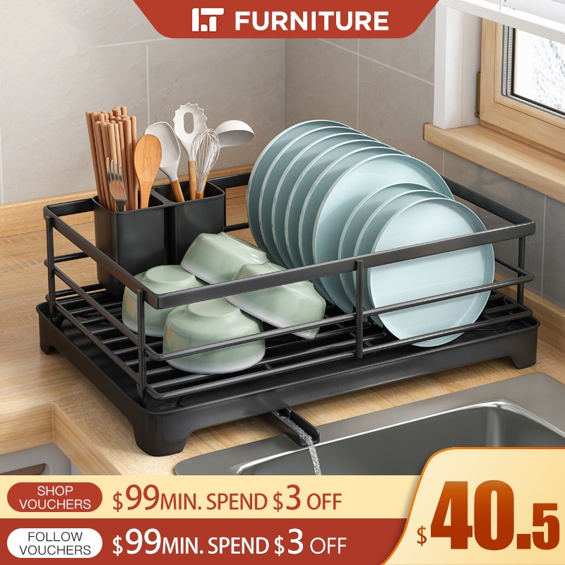 Dish Rack Dish Drying Rack Cutlery Holder Plate Organiser Auto Drainer ...