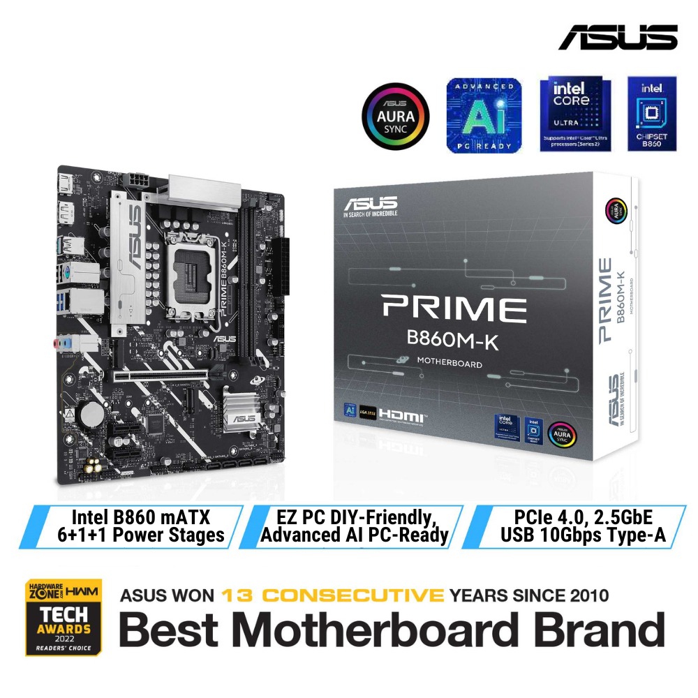 ASUS PRIME B860M-K-CSM Intel mATX Motherboard - 6+1+1+1 Discrete MOS ...