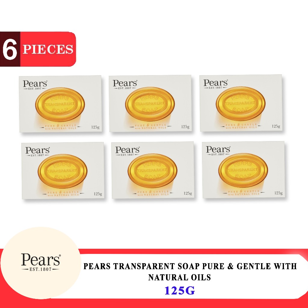 PEARS Transparent Soap Pure & Gentle With Natural Oils 125g (Pack of 6 ...