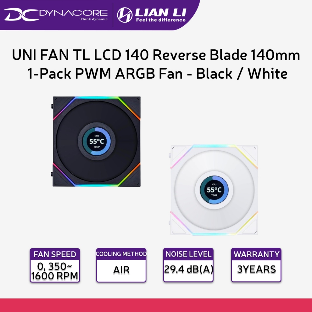 LIAN LI UNI FAN TL LCD 140 Reverse Blade 140mm 1-Pack PWM ARGB Fan ...