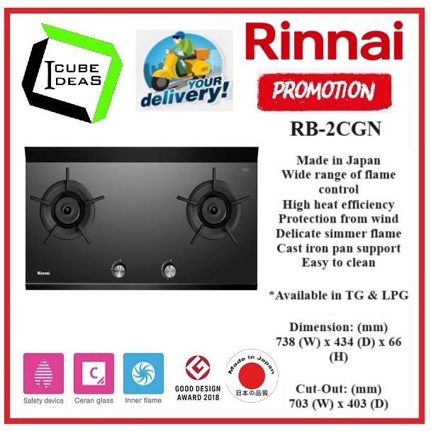 Rinnai RB-2CGN2 Inner Burner Built-In Hob Schott Ceran Glass (Black) Top Plate | Local Warranty ...