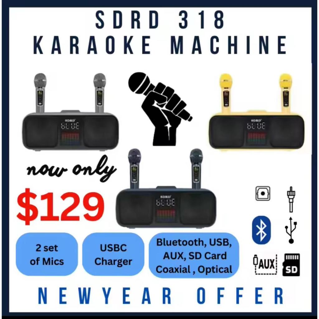 Premium KTV SDRD SD318 Karaoke Bluetooth Speaker SD-318 Wireless Microphone Mic Stereo Bass with ...
