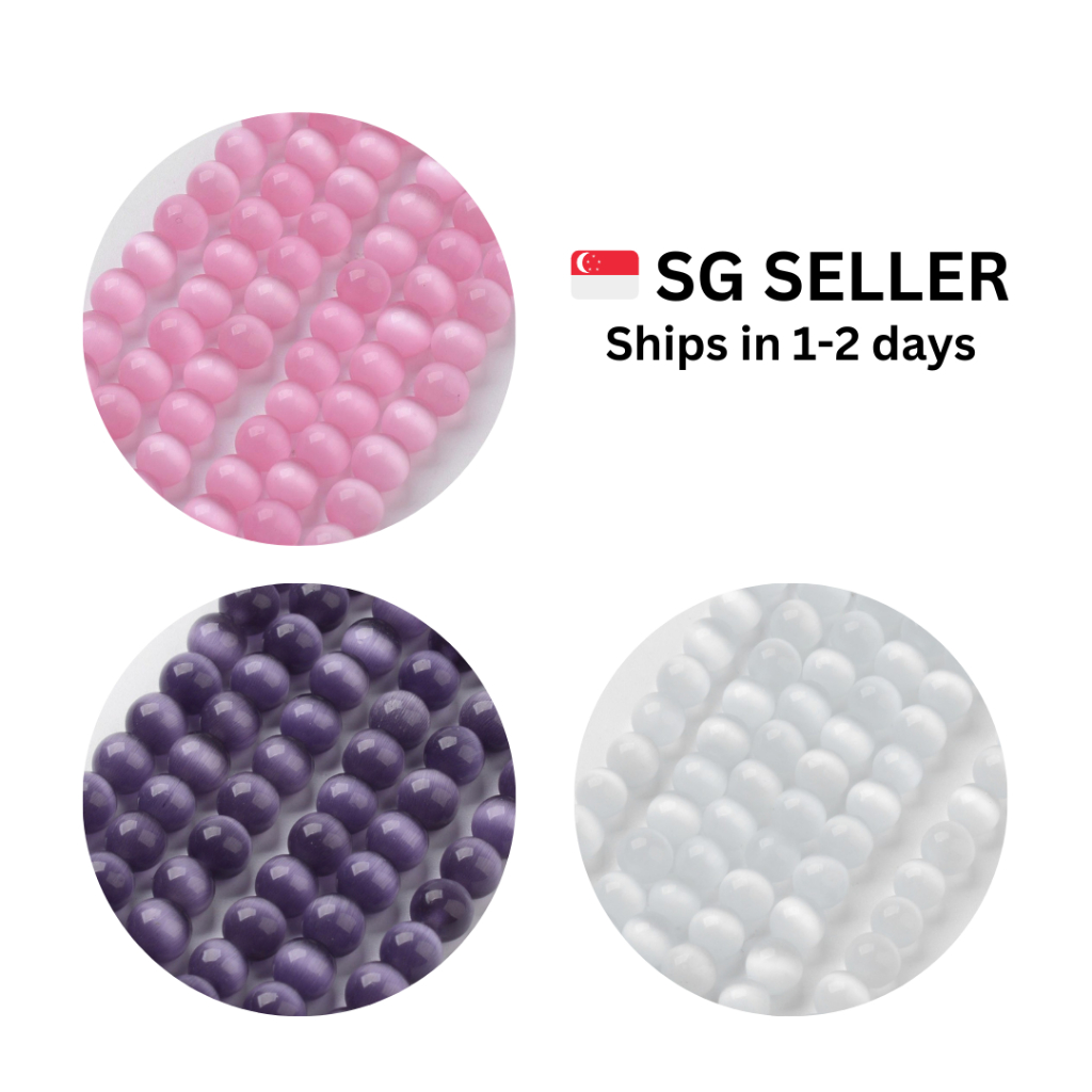 SG SELLER Cat Eye Beads, Round, Purple Pink White Cat Eye Bead Strand ...
