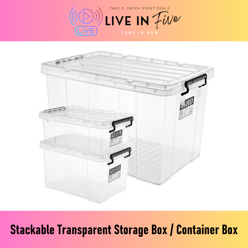Heavy Duty Stackable Transparent Storage Box (14L - 80L) | Shopee Singapore