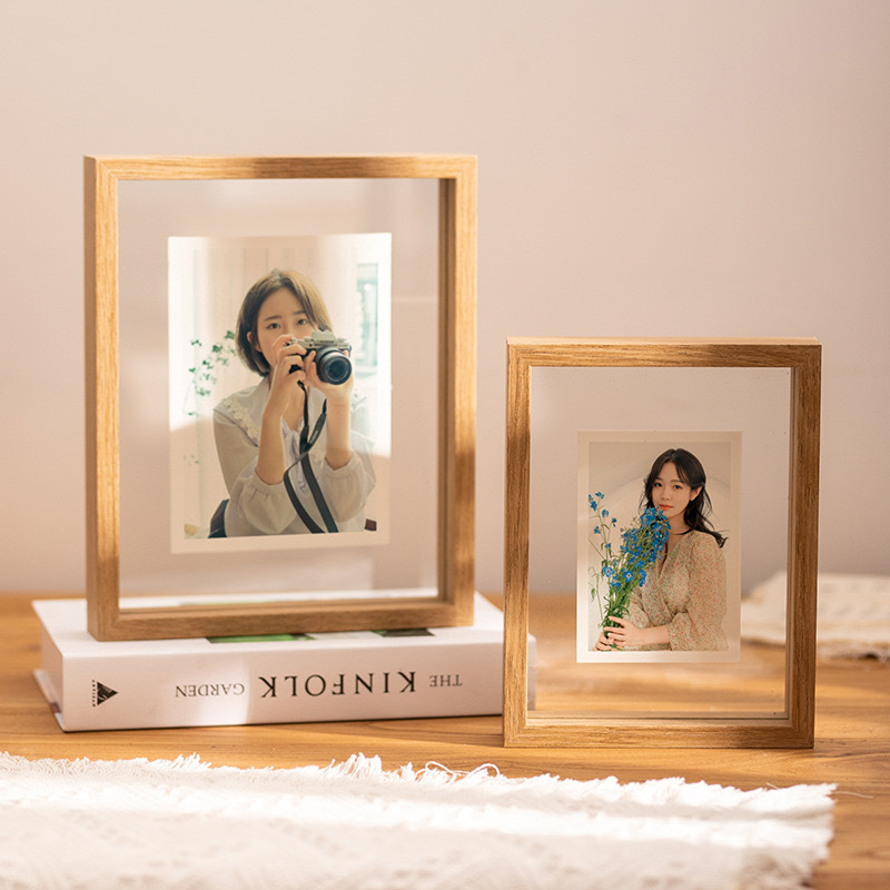 SG Seller Wooden Photo Frame Double Sided Glass Picture Frame Table ...