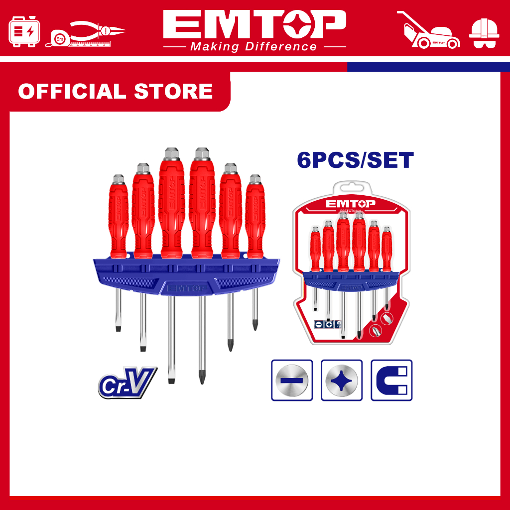 EMTOP 6Pcs Professional Flat And Star Go-Through Screwdriver Set with ...