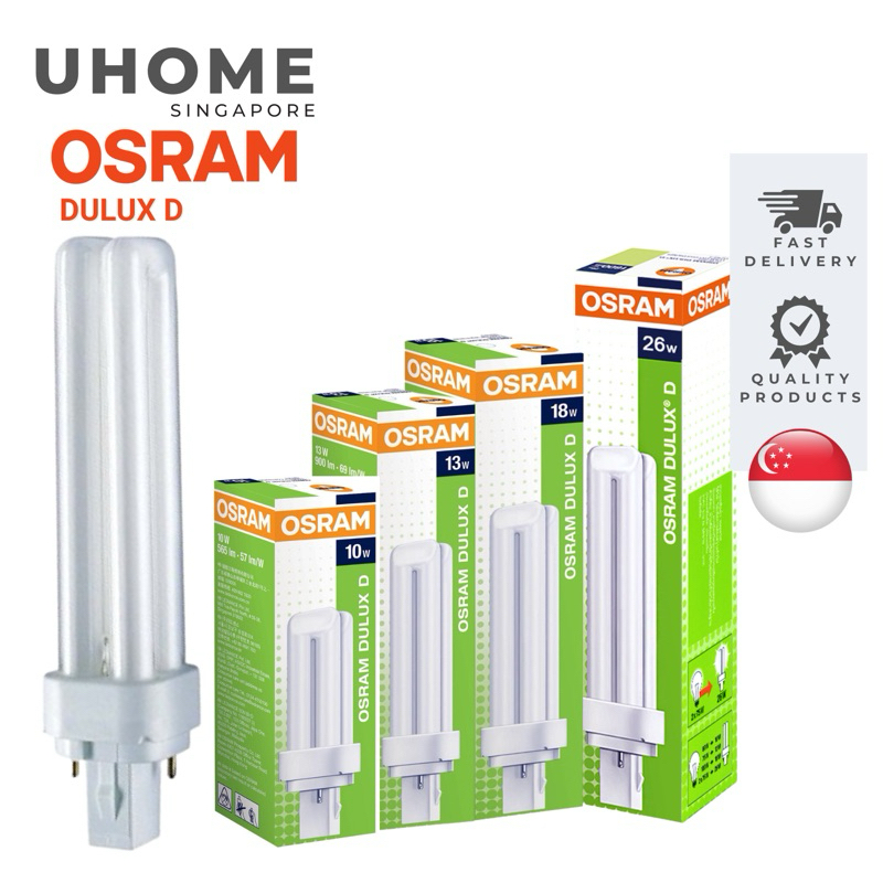 Osram Light Tube Dulux D PLC 2 Pin 10W / 13W / 18W / 26W | Shopee Singapore